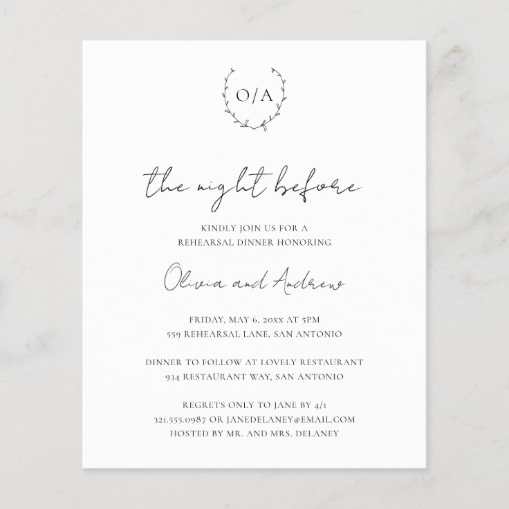 Monogram Budget Rehearsal Dinner Invitation | Zazzle