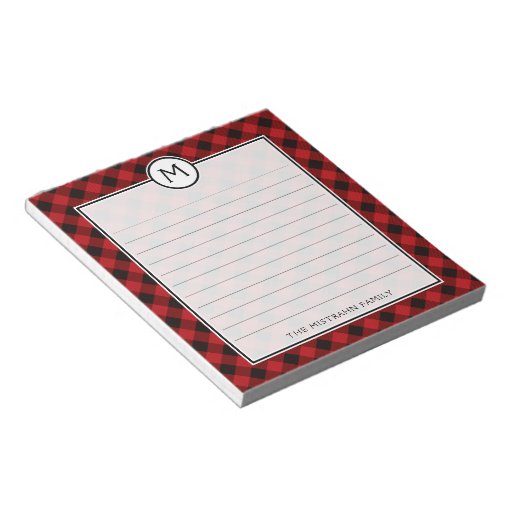 Monogram Buffalo Plaid Red and Black Christmas Notepad | Zazzle