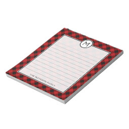 Monogram Buffalo Plaid Red and Black Christmas Notepad | Zazzle