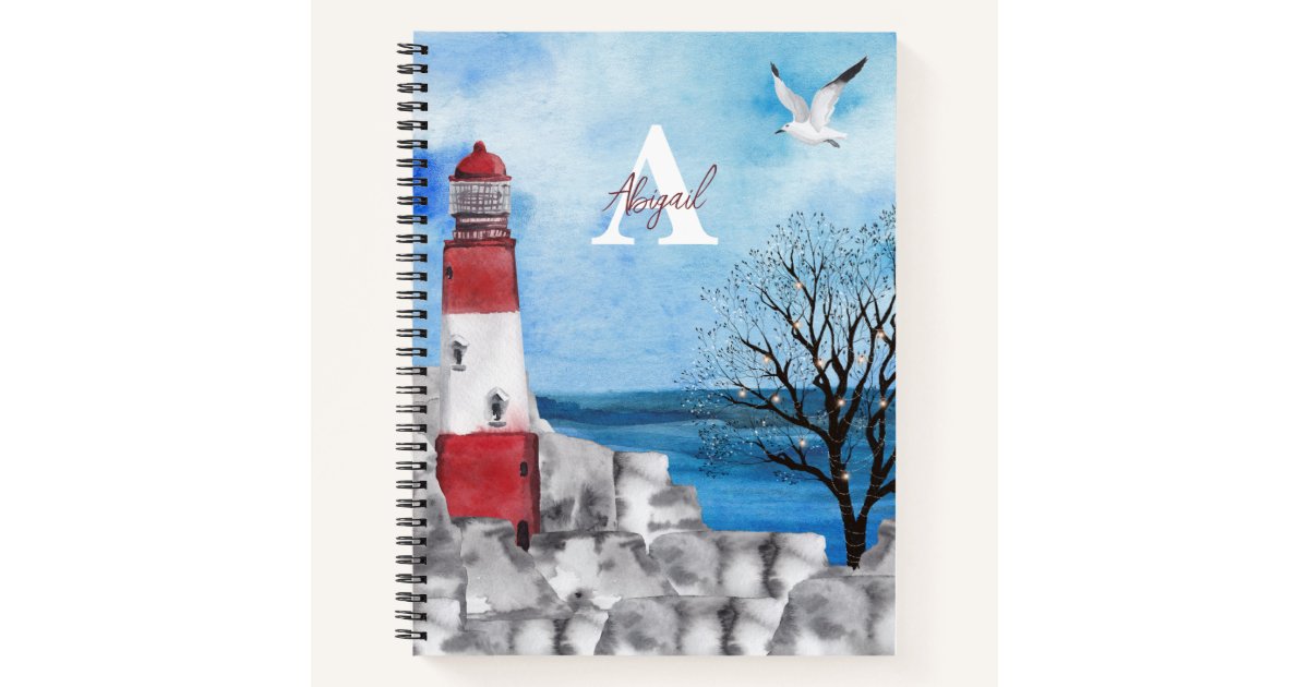 Monogram Bullet Journal Lighthouse Scene | Zazzle
