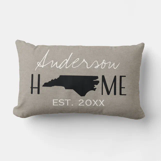 Monogram Burlap Home State North Carolina | Lumbar Pillow | Zazzle