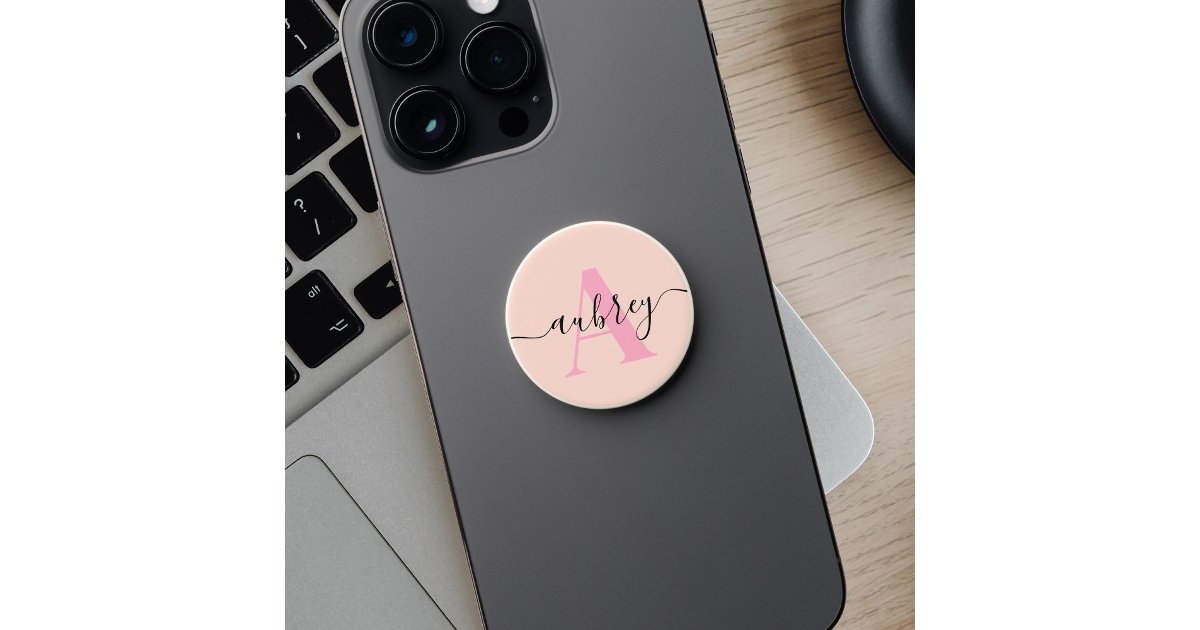 Monogram Calligraphy Blush Pink PopSocket | Zazzle