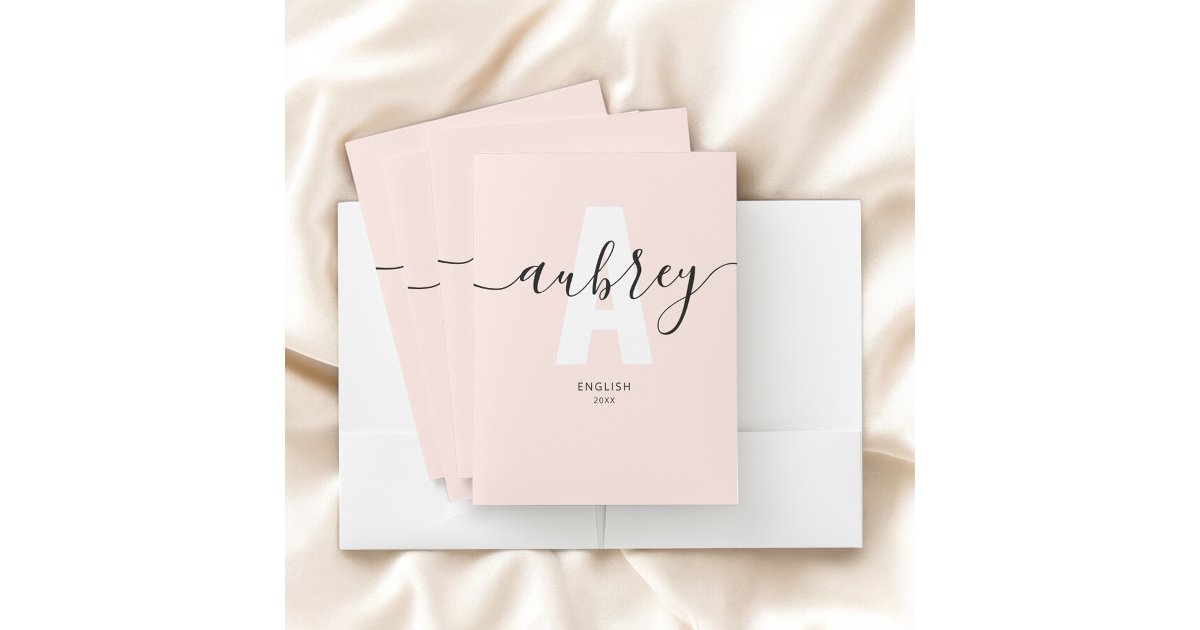 Monogram Calligraphy Girly Blush Pink Pocket Folder | Zazzle