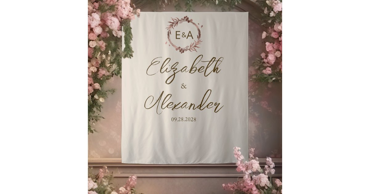 Monogram Calligraphy Wedding Backdrop | Zazzle