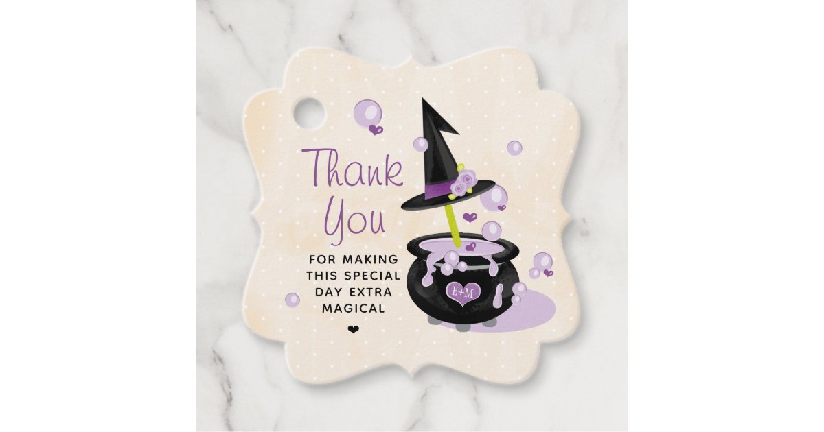 Monogram Cauldron Witch Halloween Thank You Favor Tags | Zazzle