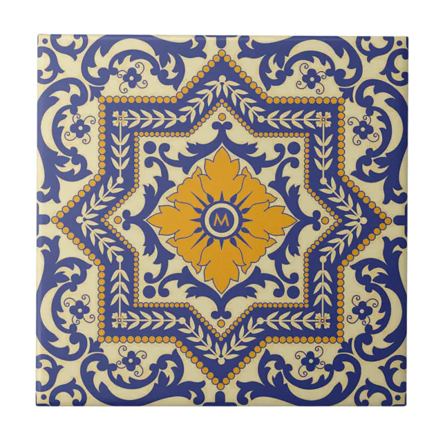 Monogram Ceramic Azulejo Style Blue Tile | Zazzle