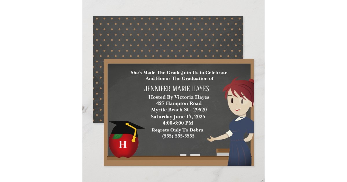 Monogram Chalkboard Teacher Graduation Invitation | Zazzle
