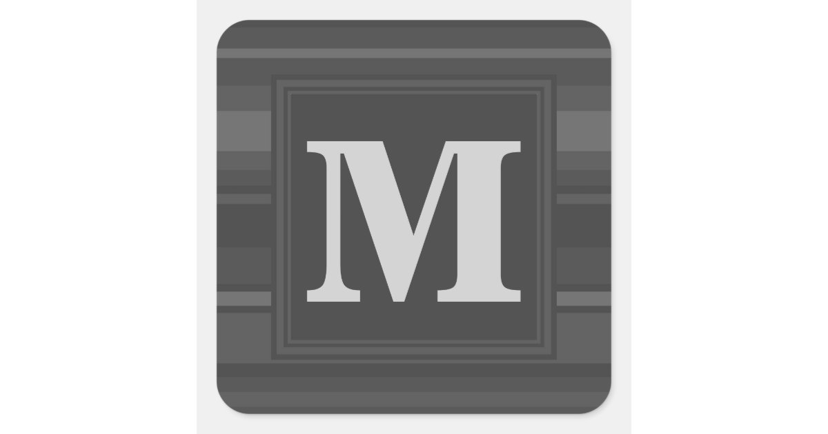Monogram charcoal stripes square sticker | Zazzle