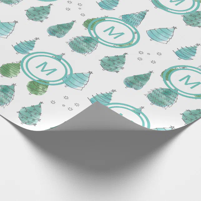 Monogram Christmas Trees Wrapping Paper | Zazzle
