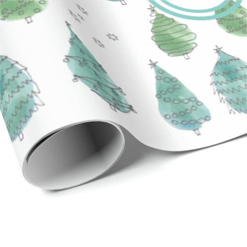 Monogram Christmas Trees Wrapping Paper | Zazzle
