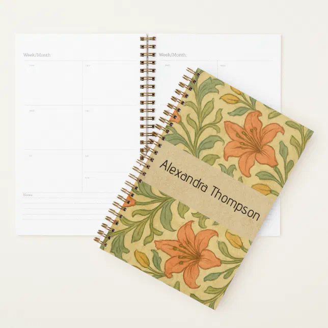 Monogram classic botanical Willam Kraft background Planner | Zazzle