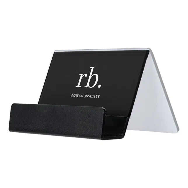 Monogram Classic Elegant Minimal Black and White Desk Business Card ...