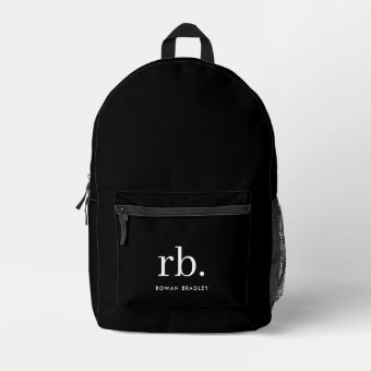 Monogram Classic Elegant Minimal Black and White Printed Backpack | Zazzle
