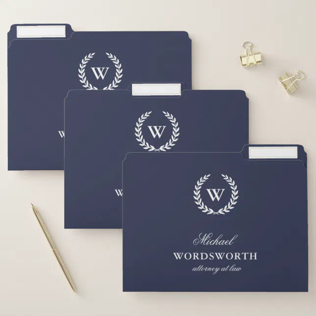Monogram Classic Elegant Professional Blue Folders | Zazzle
