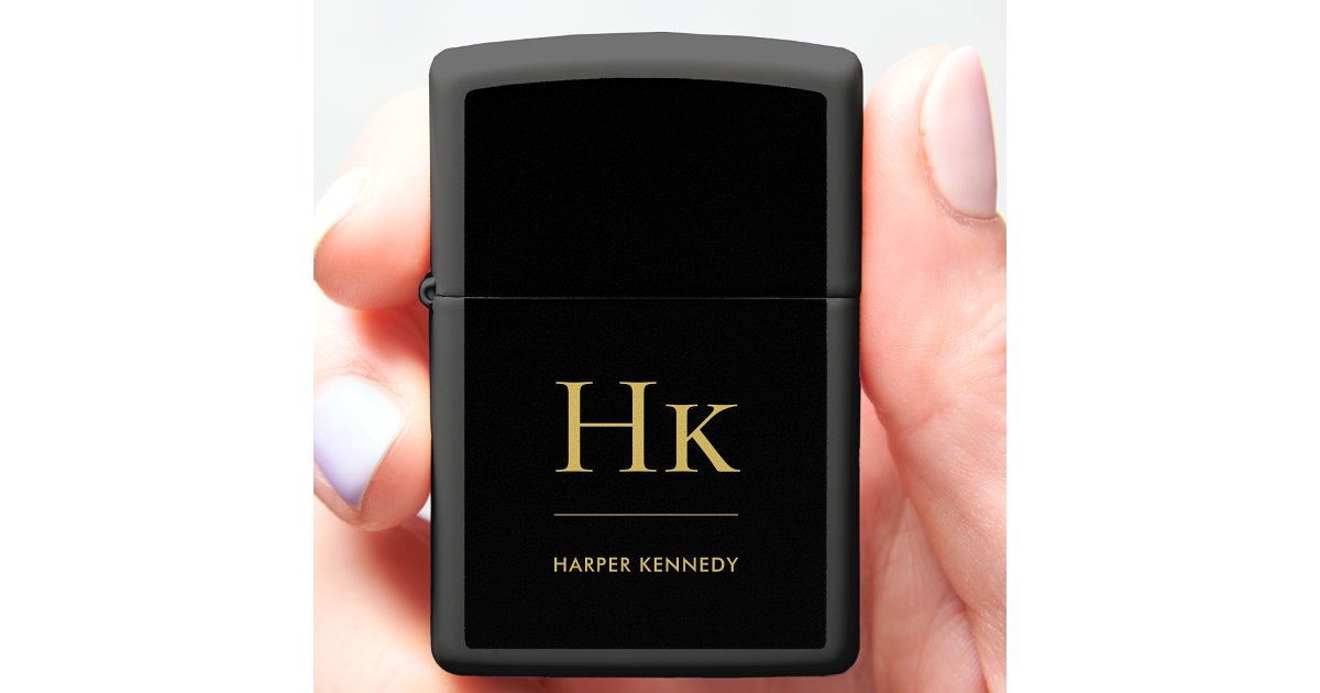 Monogram Classic Simple Elegant Black Gold Zippo Lighter | Zazzle
