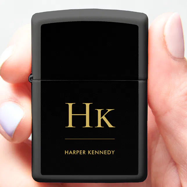 Monogram Classic Simple Elegant Black Gold Zippo Lighter | Zazzle