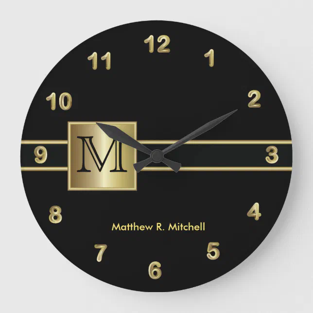 Monogram Classy Executive Large Clock | Zazzle