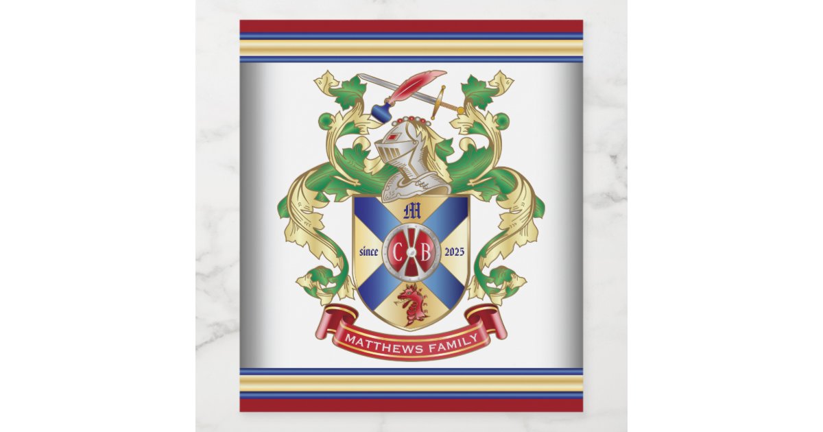 Monogram Coat of Arms Silver Knight Shield Dragon Wine Label | Zazzle