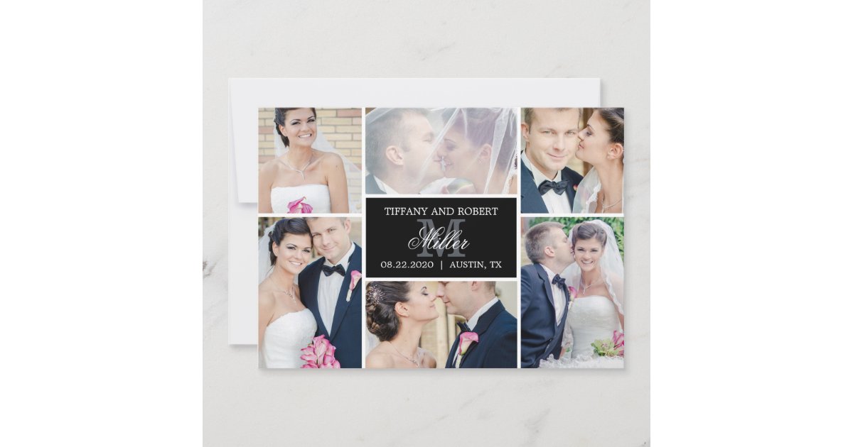 Monogram Collage Editable Color Just Married Card | Zazzle