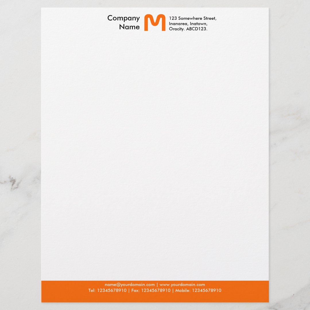 Monogram Color Footer - Orange Letterhead | Zazzle