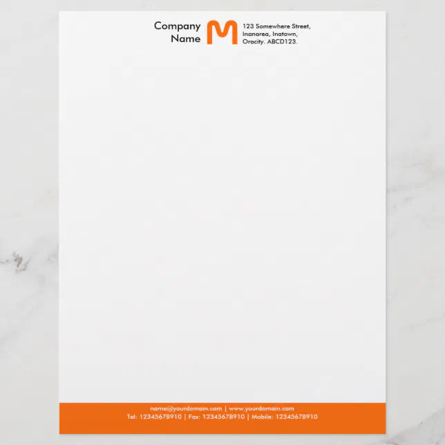 Monogram Color Footer - Orange Letterhead | Zazzle