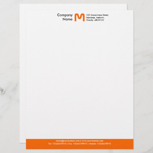 Monogram Color Footer - Orange Letterhead | Zazzle