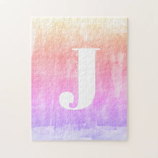Monogram & Colorful Fading Ombre Gradient Jigsaw Puzzle | Zazzle