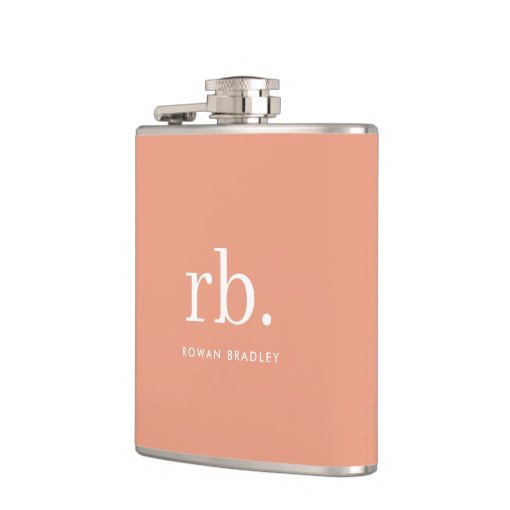 Monogram Coral Peach Elegant Feminine Minimalist Flask Zazzle