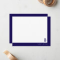 Monogram Corner Band Dark Blue Personal Stationery Note Card | Zazzle
