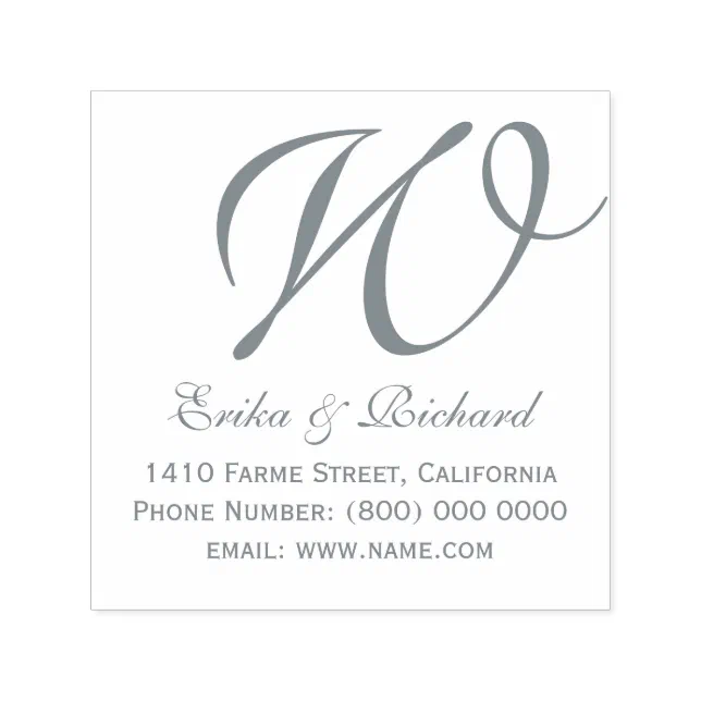 Monogram couple's name & address gray self-inking stamp | Zazzle