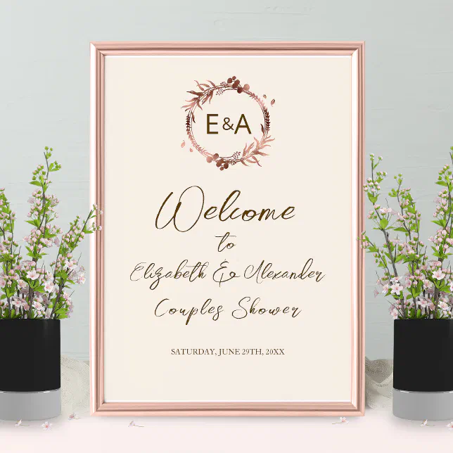 Monogram Couples Shower Welcome Sign Board | Zazzle