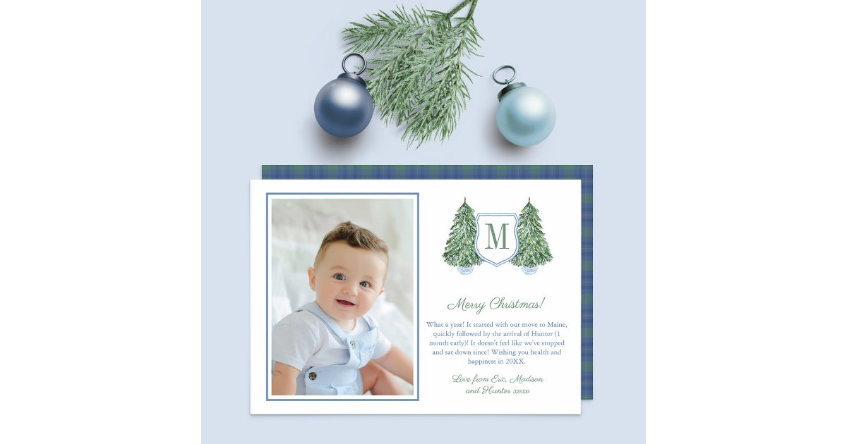 Monogram Crest Christmas Tree Happy Holidays Photo Holiday Card | Zazzle
