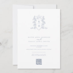 Monogram crest crown white silver wedding QR code Invitation | Zazzle