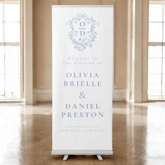 Monogram Crest Dusty Blue Wedding Welcome Sign | Zazzle