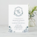 Monogram Crest QR Code Dusty Blue Floral Wedding Invitation | Zazzle