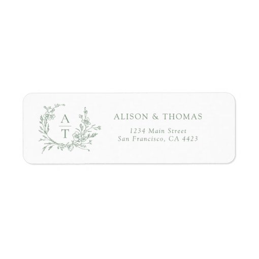 Monogram Crest Sage Green Return Address Label | Zazzle