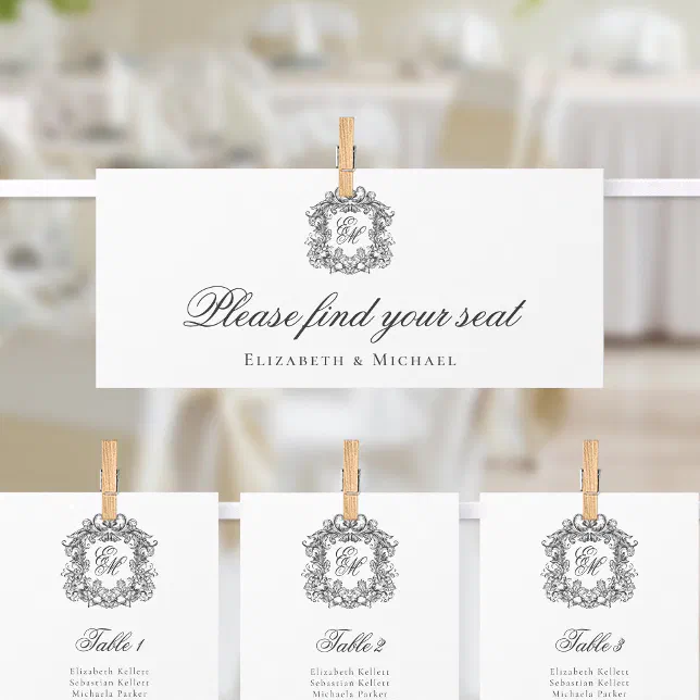 Monogram Crest Wedding Seating Chart Header Card | Zazzle