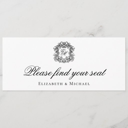 Monogram Crest Wedding Seating Chart Header Card | Zazzle