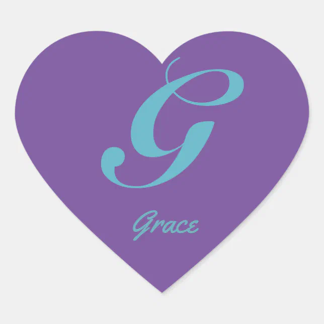 Monogram Cursive Letter G Blue Purple calligraphy Heart Sticker | Zazzle