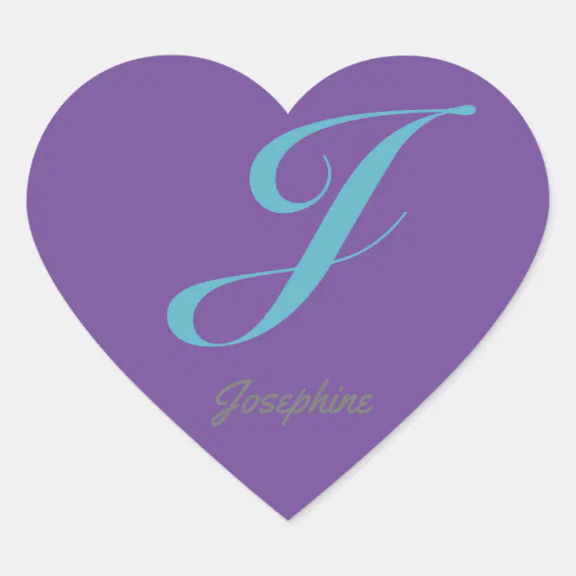 Monogram Cursive Letter J Blue Purple calligraphy Heart Sticker | Zazzle