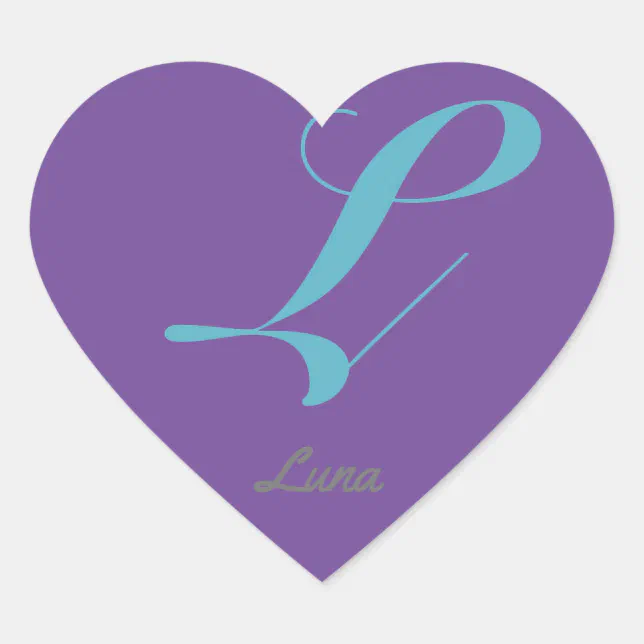 Monogram Cursive Letter L Blue Purple calligraphy Heart Sticker | Zazzle
