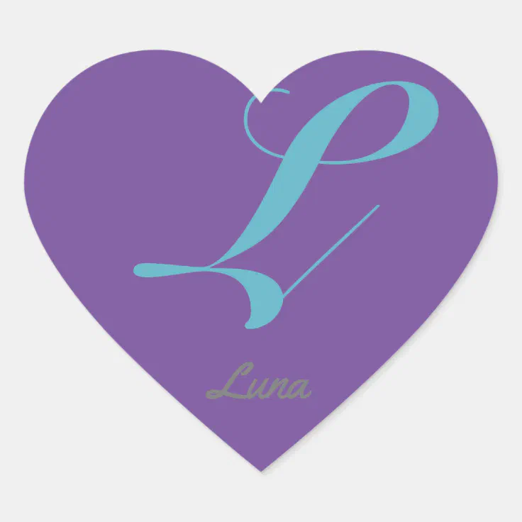 Monogram Cursive Letter L Blue Purple calligraphy Heart Sticker | Zazzle