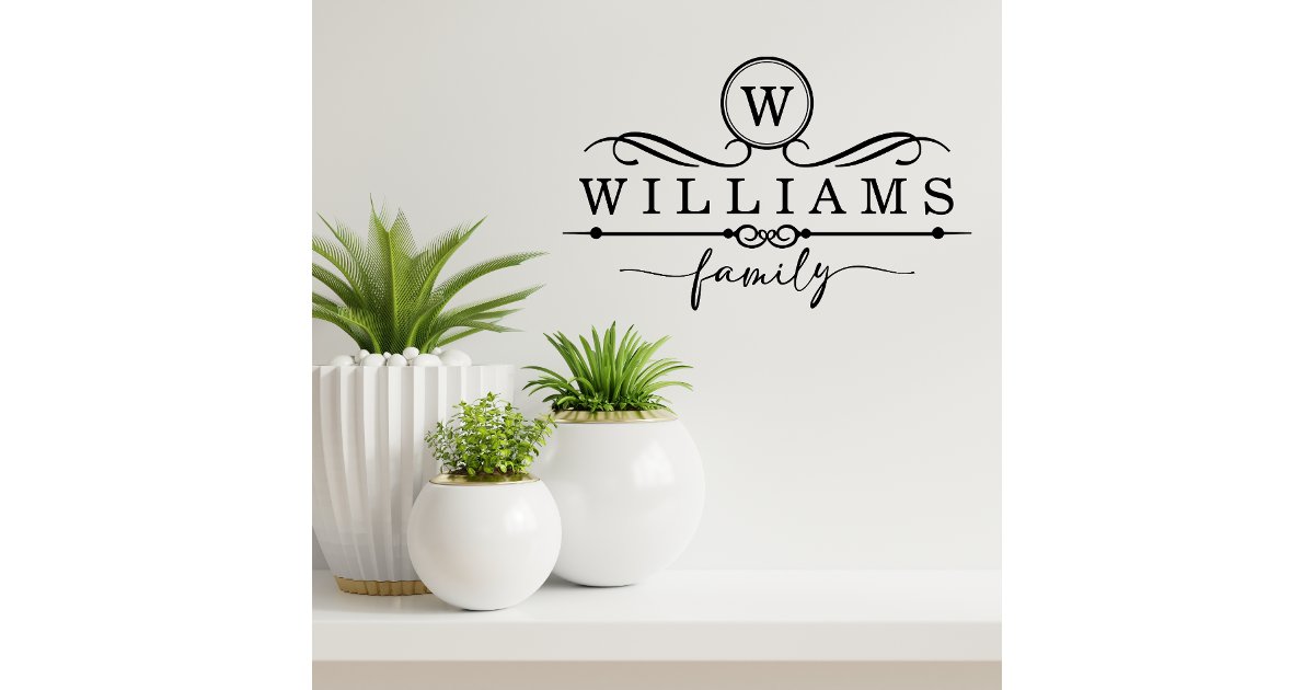 Monogram Custom Family Name Black Script Template Wall Decal | Zazzle