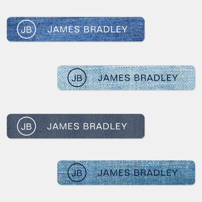 Monogram Custom Name Clothing Tags Blue Denim Labels | Zazzle