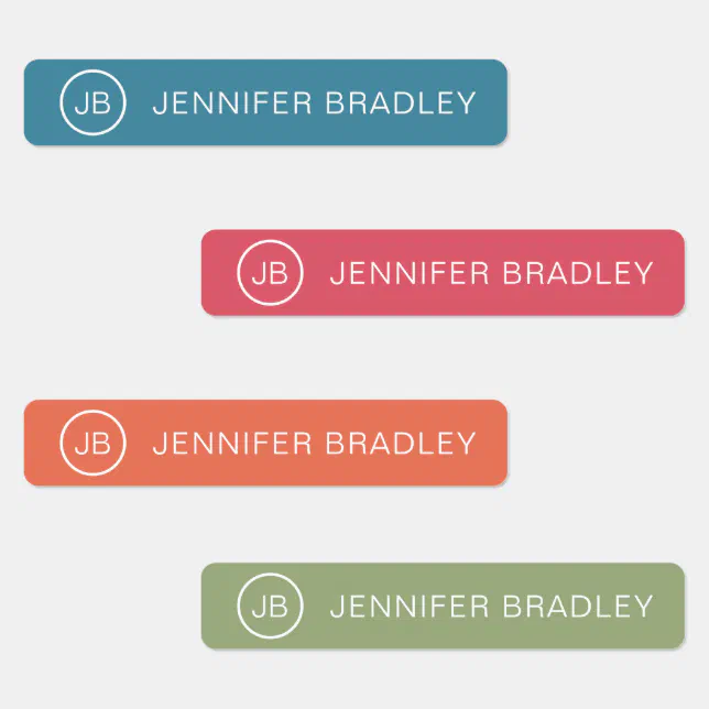 Monogram Custom Name Modern Colorful Girly Labels | Zazzle