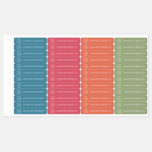 Monogram Custom Name Modern Colorful Girly Labels | Zazzle