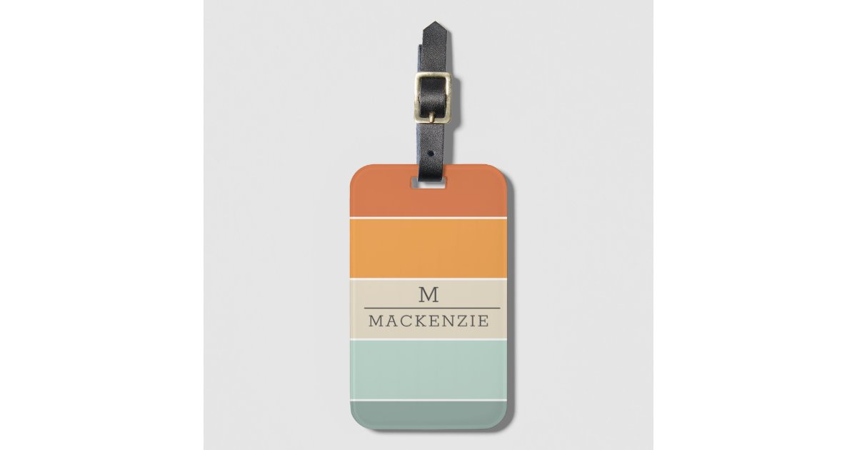 Monogram Custom Name Stripe Peach Blue Coral Teal Luggage Tag | Zazzle
