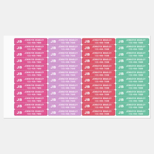 Monogram Custom Personalised Name Girly Glitter Labels | Zazzle