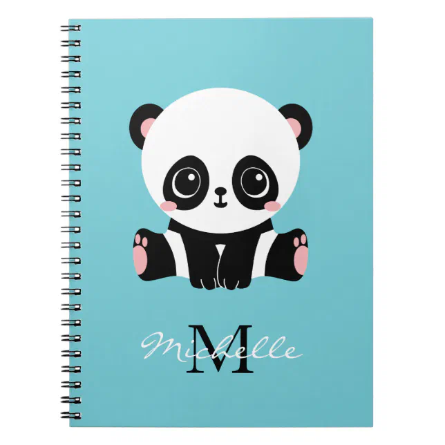 Monogram Cute Panda Personalized Bubble Gum Blue Notebook | Zazzle