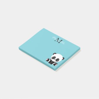 Monogram Cute Panda Personalized Bubble Gum Blue Post-it Notes | Zazzle